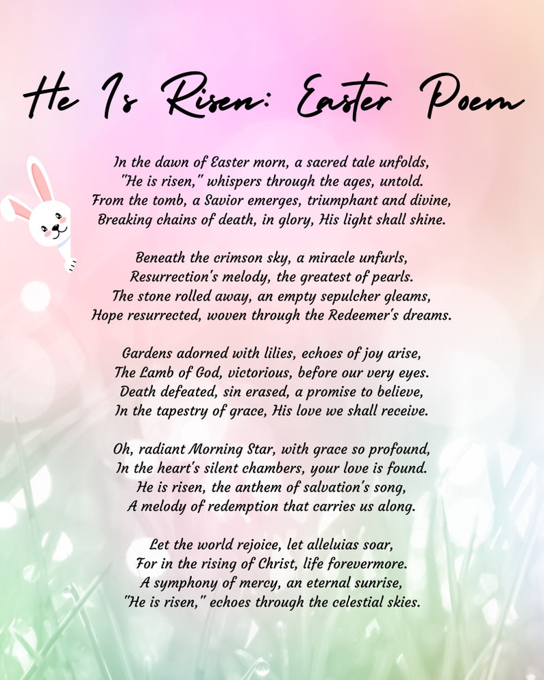 He is Risen: Easter Poem - Etsy