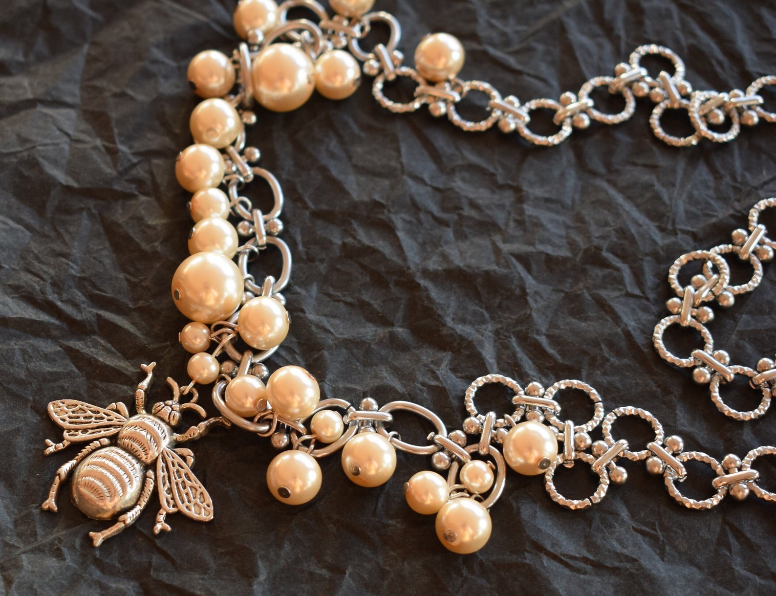 Large Chain One Shoulder Long Body Jewelry With Bug Charm and Pearls - Etsy
