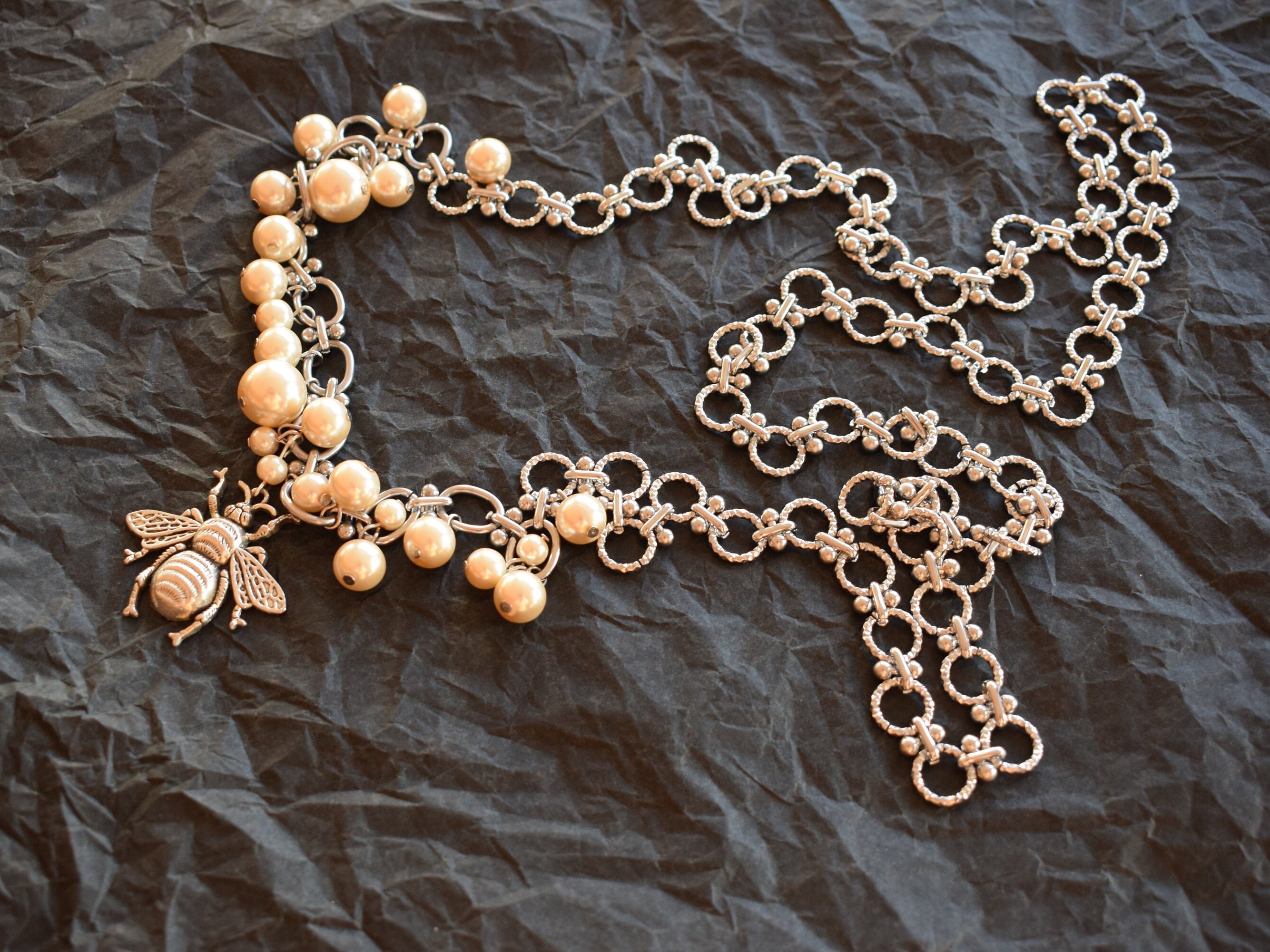 Large Chain One Shoulder Long Body Jewelry With Bug Charm and Pearls - Etsy