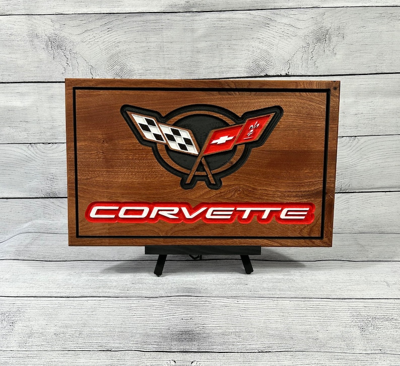 Corvette Sign Car Enthusiast C5 Corvette Badge Wall Art Man Cave Sign ...