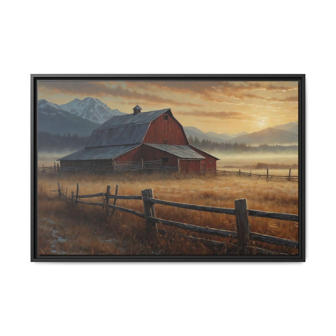 Canvas Wall Art, Cottagecore Painting, Red Barn Decor, Spring Morning ...