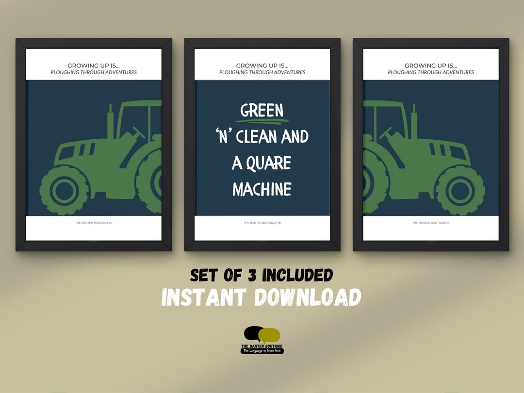 Green Tractor Theme Kids Wall Instant Prints | Set of 3 Digital ...