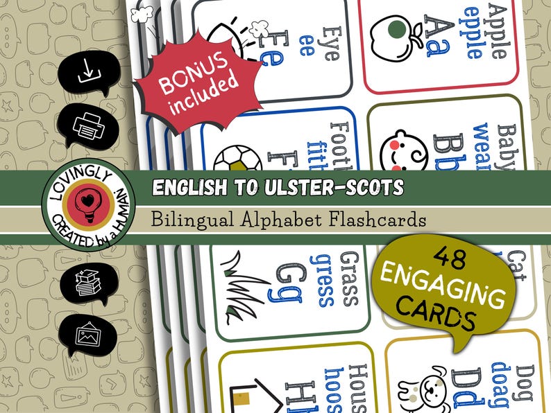 Ulster-scots ABC Flashcards Printable Unique Digital Download Bilingual ...