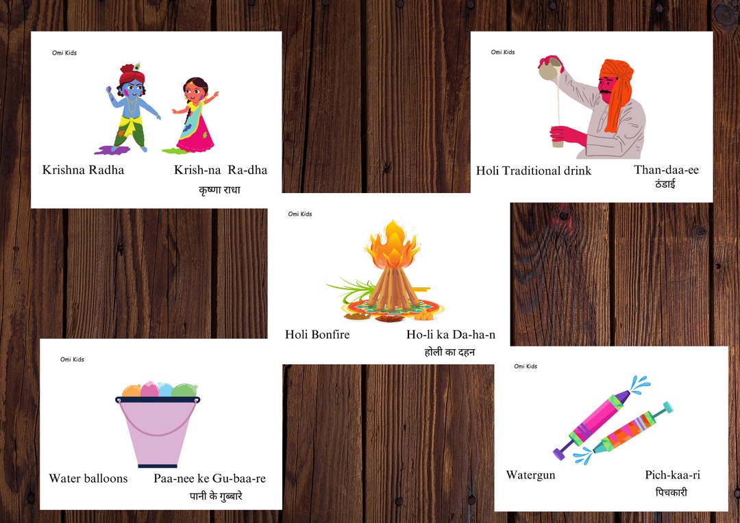 Bilingual English to Hindi Holi Festival Flashcards - Etsy