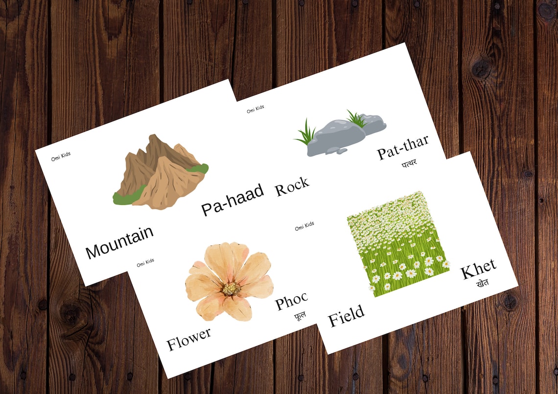 Bilingual English to Hindi Nature Elements Flash Cards - Etsy