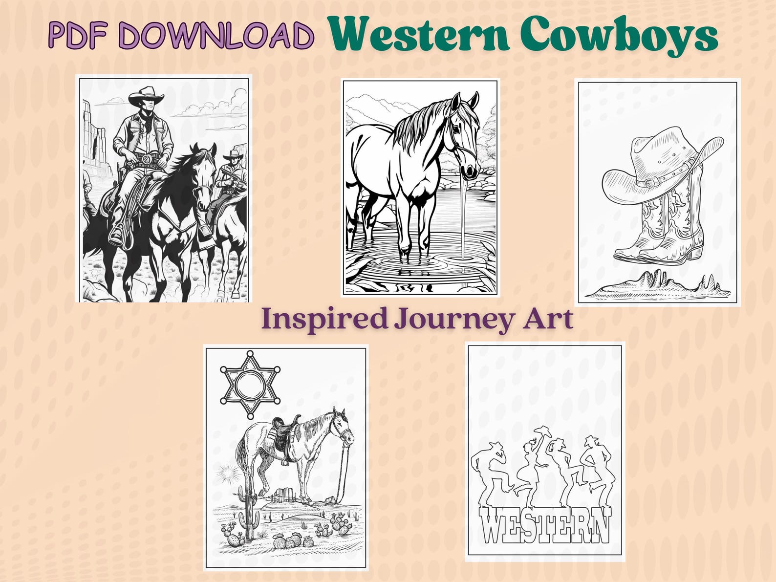 Western Cowboy Coloring Pages: Wild West Horses (PDF Download) - Etsy