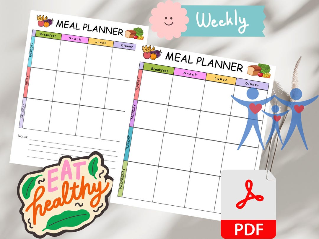 Weekly Meal Planner Printable: Diet Journal Calendar (digital Download ...