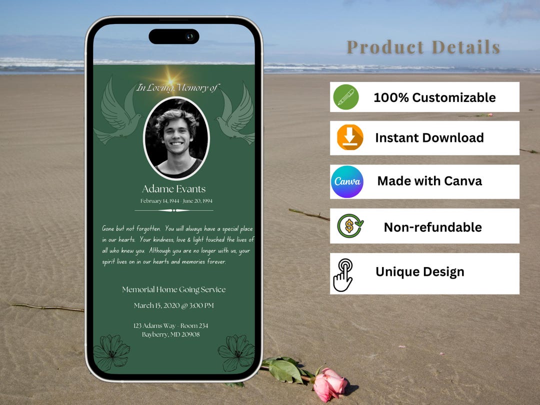 Funeral Memorial Service Invitation Template (digital Invite) - Etsy