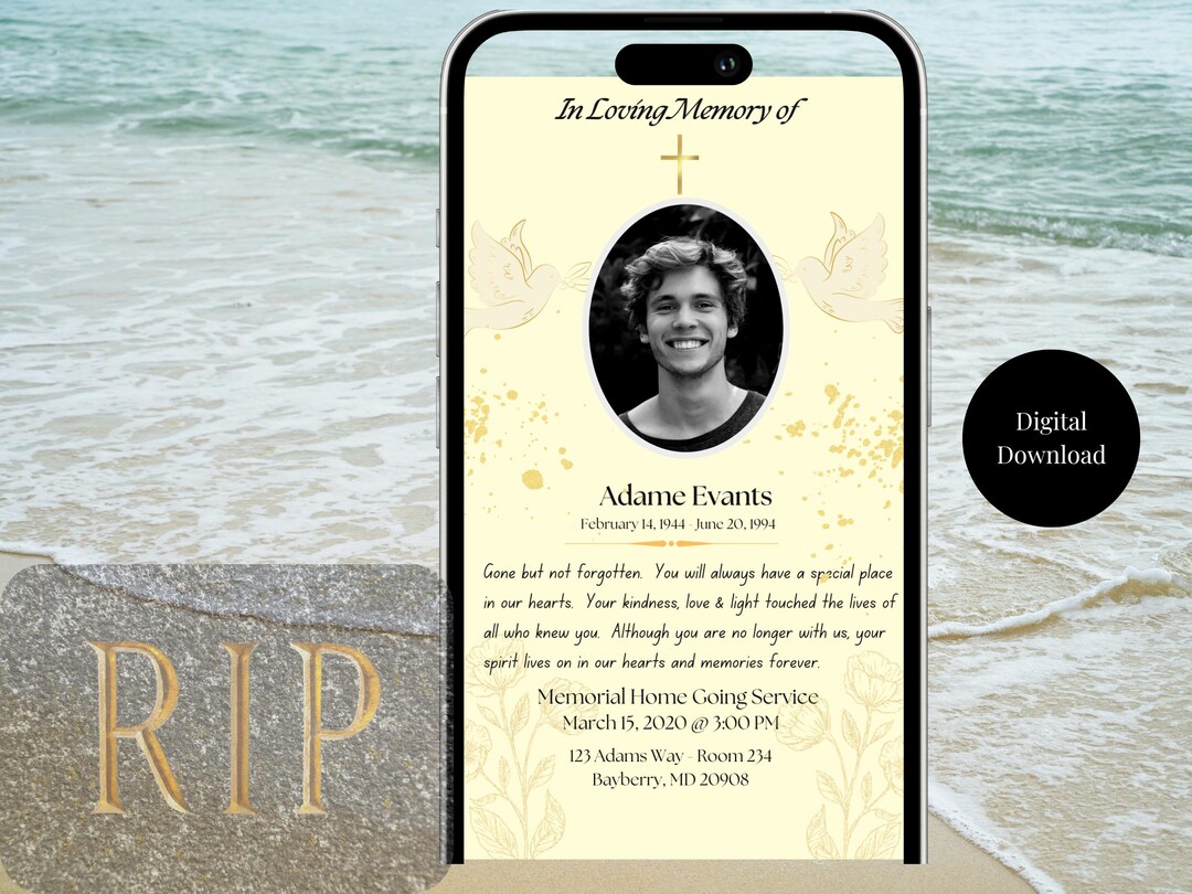 Digital Funeral Invitation Template: Memorial Service Announcement ...
