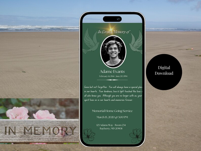 Personalized Digital Funeral & Memorial Service Invitation Create a ...