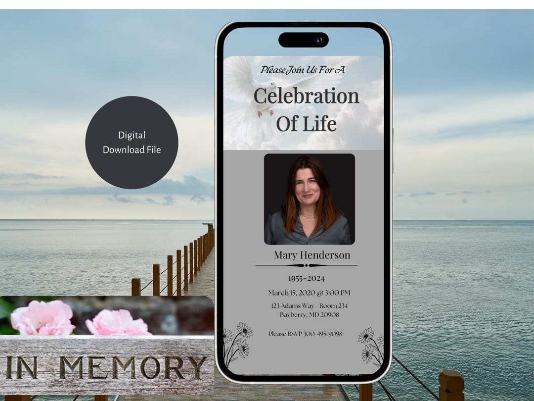 Funeral Invitation for Phones: Celebration of Life, Personalized ...