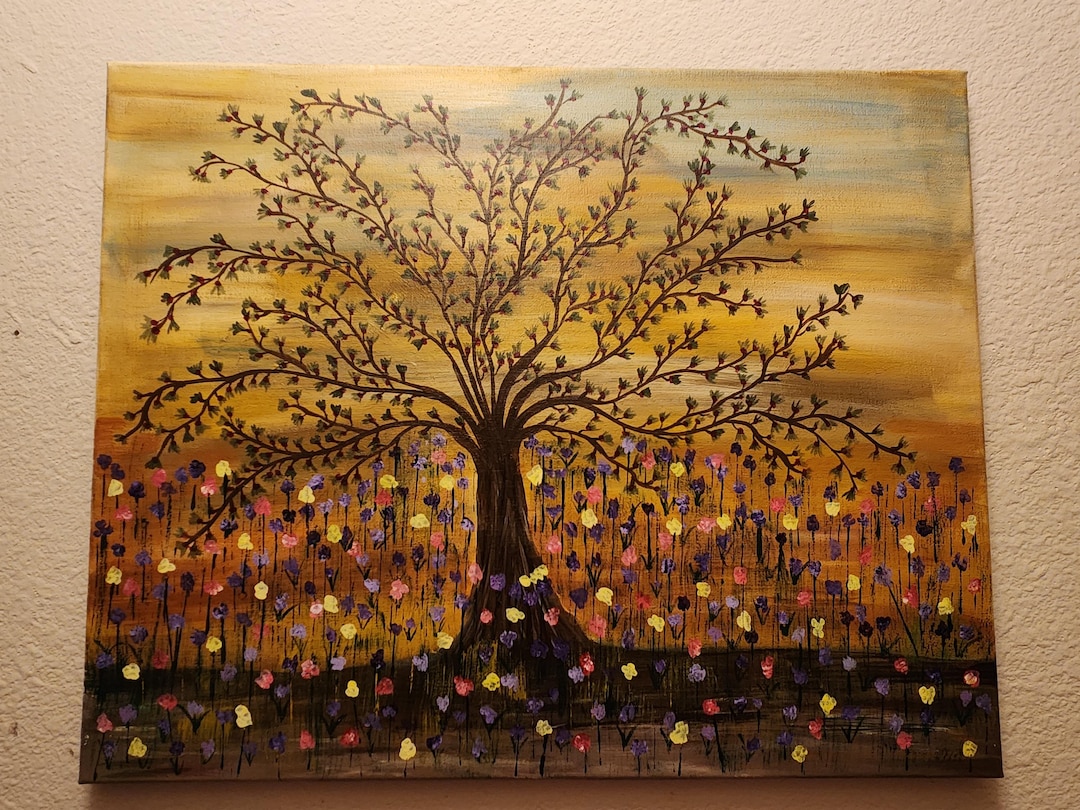 Redbud Tree Acrylic Painting on Canvas, Wildflower Field Art - Etsy