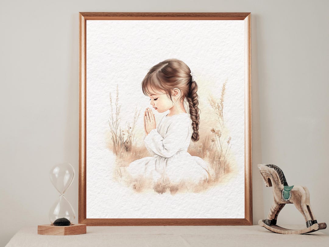 Young Girl Praying Watercolor Art, Hand-painted Nursery Decor ...