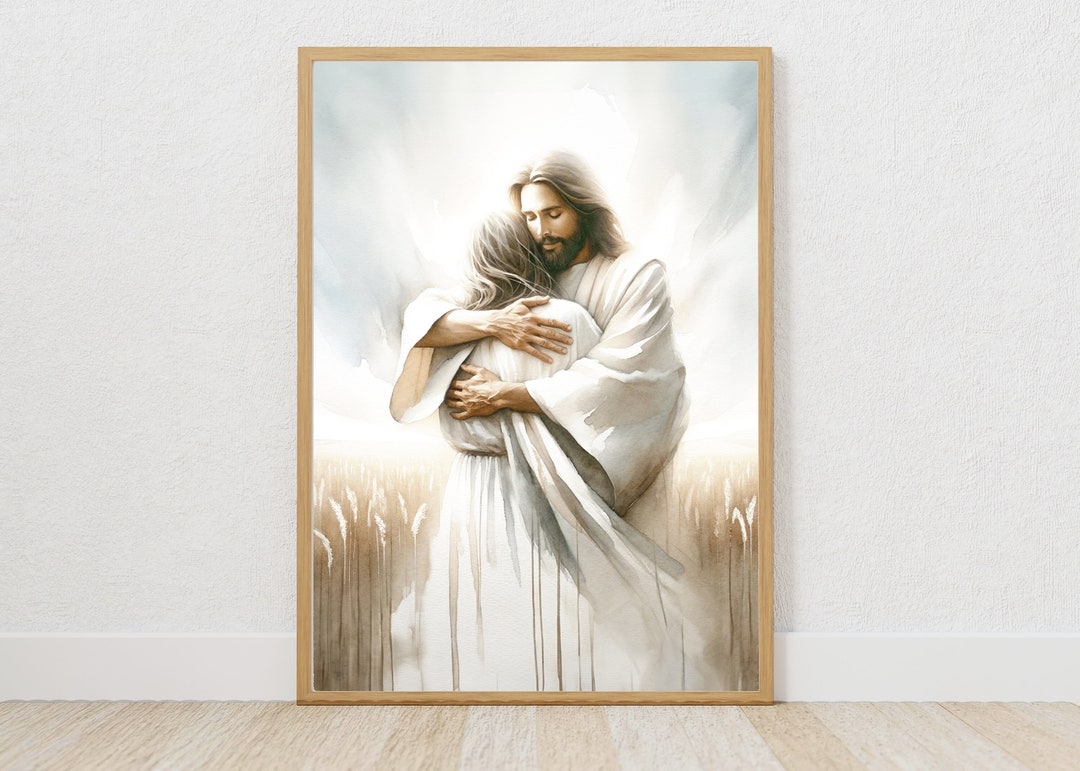 Christ Embrace Art Print: Jesus and Young Woman, Religious Home Decor ...