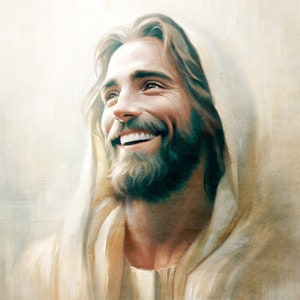 Smiling Jesus Painting, Christian Art, Joyful Savior, Inspirational ...