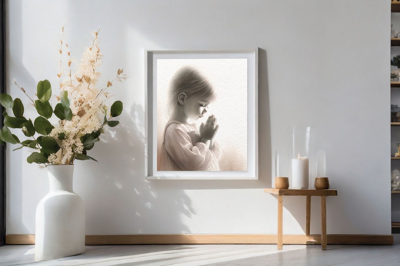 Little Girl Praying Painting, Christian Art, Inspirational Wall Decor ...