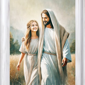 Walk With Me, Christian Wall Art, Jesus Walking With Girl, Jesus ...