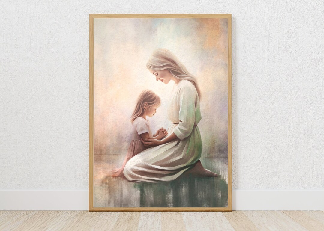 Mother and Daughter Praying Art: Christian Family Canvas Print (digital ...