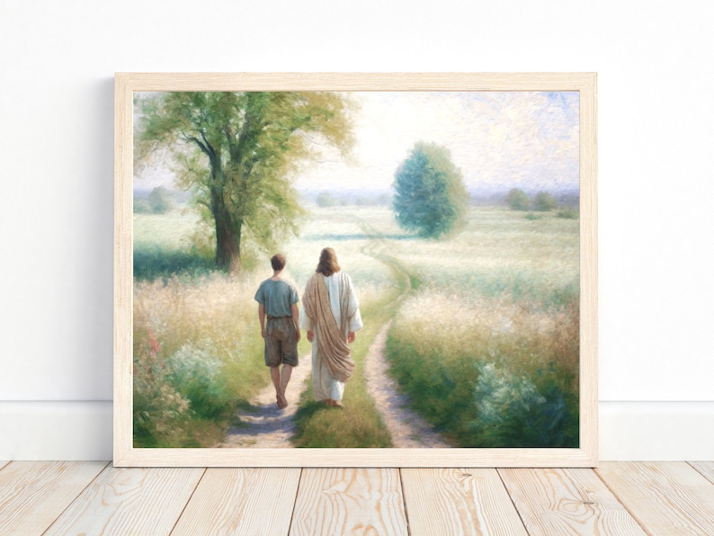 Jesus Walking With Young Man, Christian Art, Gift for Him, LDS Art, Jesus Teaching, Jesus Wall ...