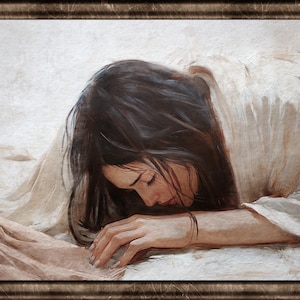 Woman Touching Jesus' Garment Painting: Bible Story Christian Art ...