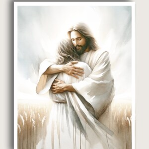 Christ Embrace Art Print: Jesus and Young Woman, Religious Home Decor ...