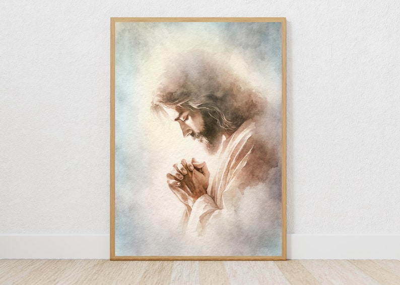 Jesus Praying Portrait, Religious Wall Art, Hand-painted Jesus Prayer ...