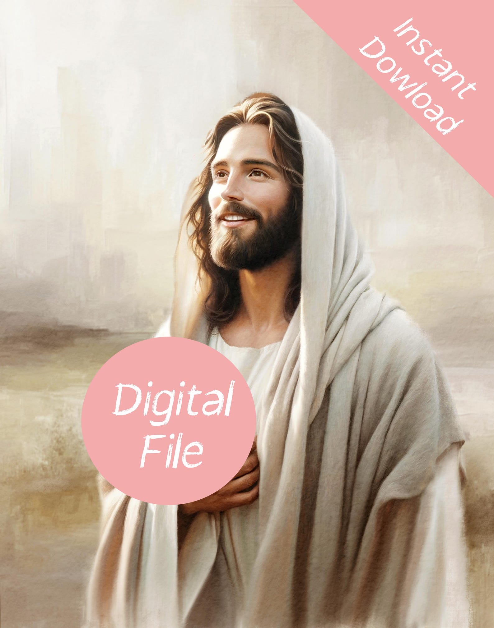 Joyous Christ Portrait: Religious Home Decor, Jesus Smiling (digital ...