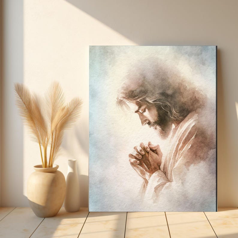 Jesus Praying Portrait, Religious Wall Art, Hand-painted Jesus Prayer ...