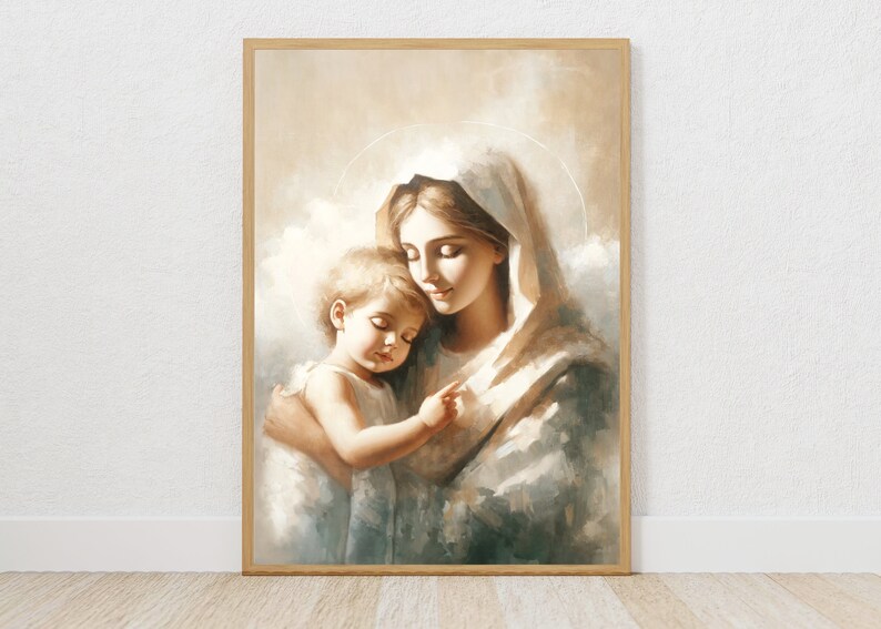 Mary Holding Baby Jesus, Hand-painted Religious Art, Christmas Art ...