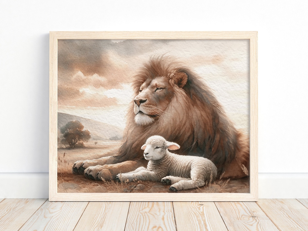 Lion and Lamb Wall Art, Modern Christian Decor, Christian Art Print ...