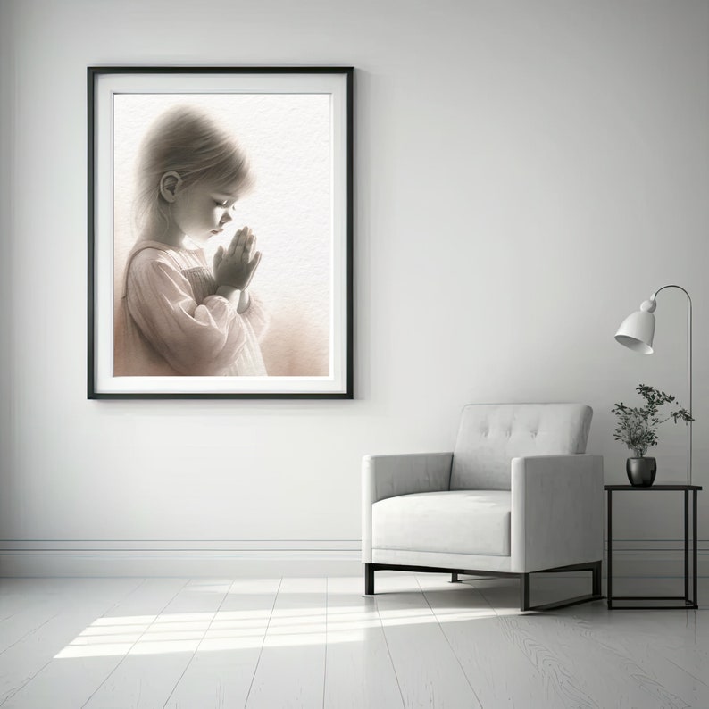 Little Girl Praying Painting, Christian Art, Inspirational Wall Decor ...