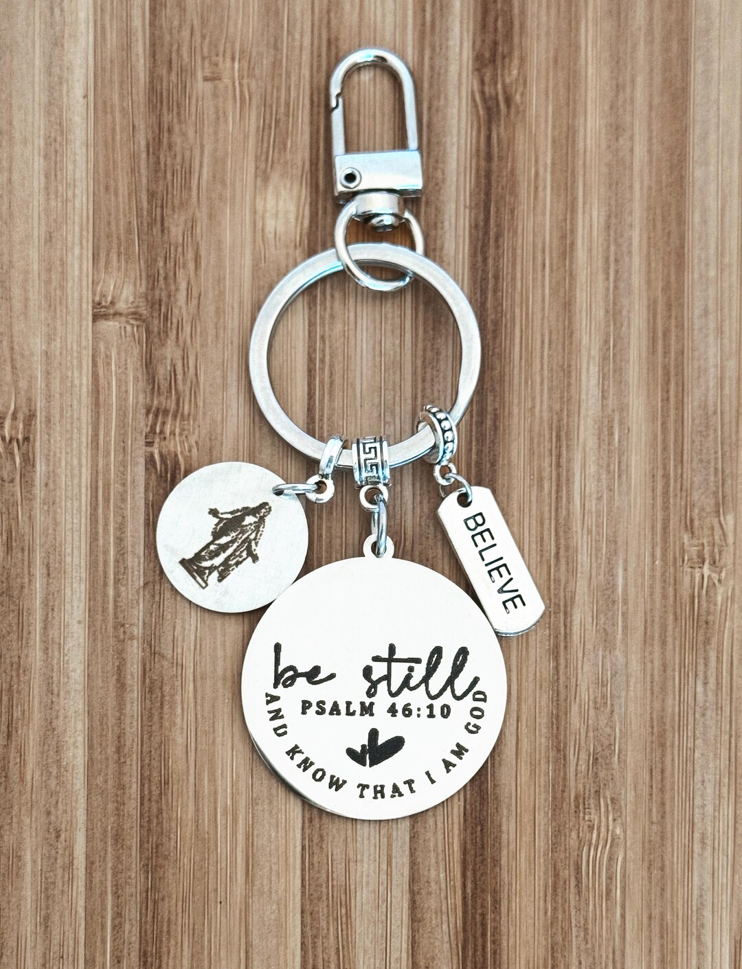 Bible Verse Charm Keychain, Psalm 46:10, Be Still and Know That I Am ...