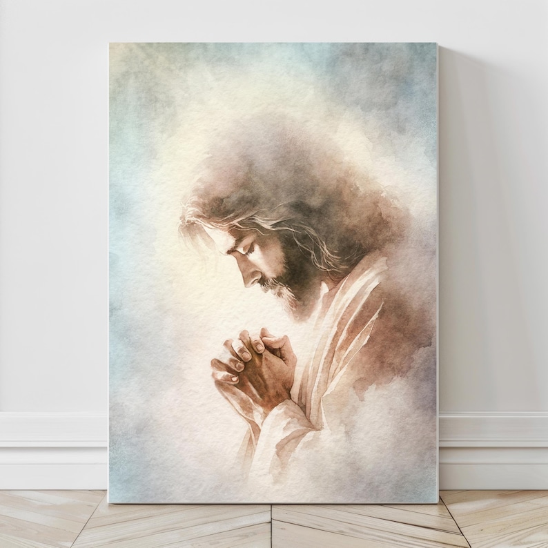 Jesus Praying Portrait, Religious Wall Art, Hand-painted Jesus Prayer ...