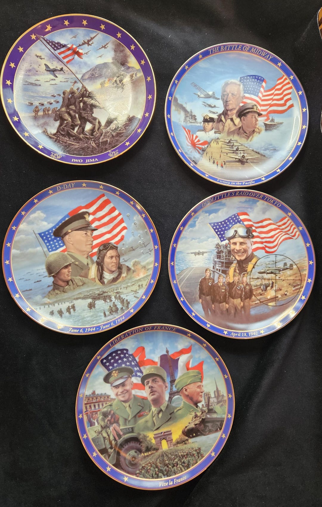 Set of 5 World War II Plates, Iwo Jima, Battle of Midway, D-day ...