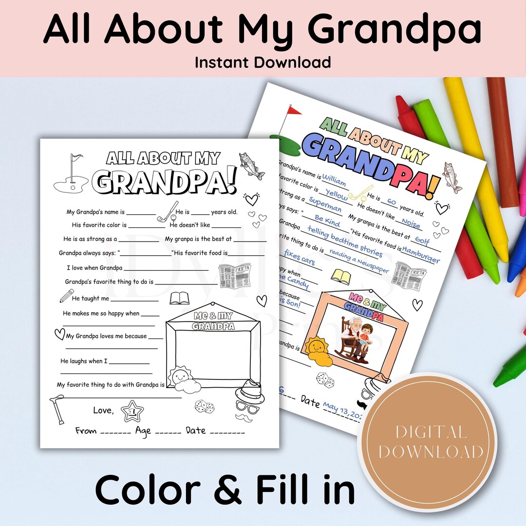 All About My Grandpa Printable Kids Questionnaire Father's Day Gift ...