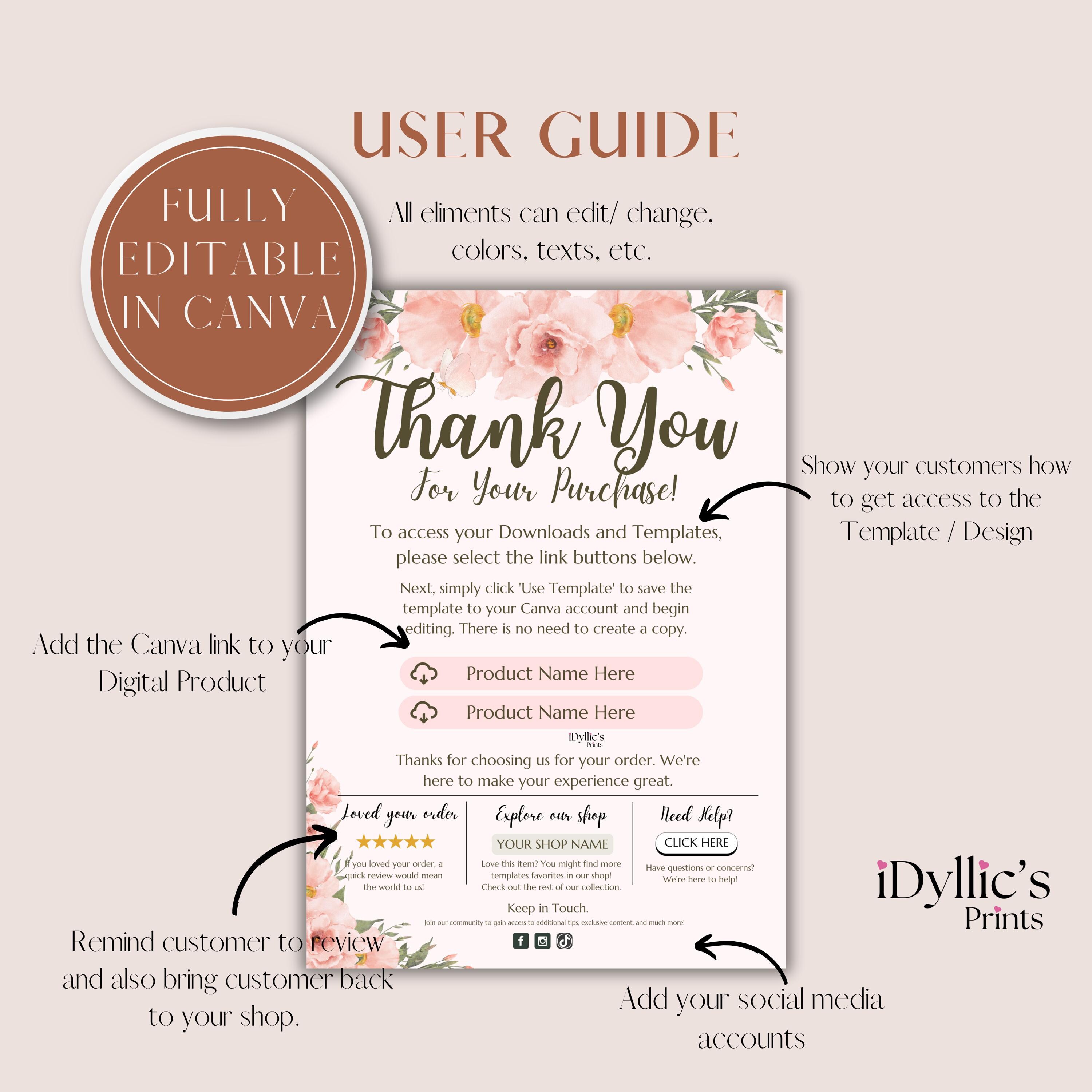Thank You for Purchase Template, Digital Download Instruction Template ...