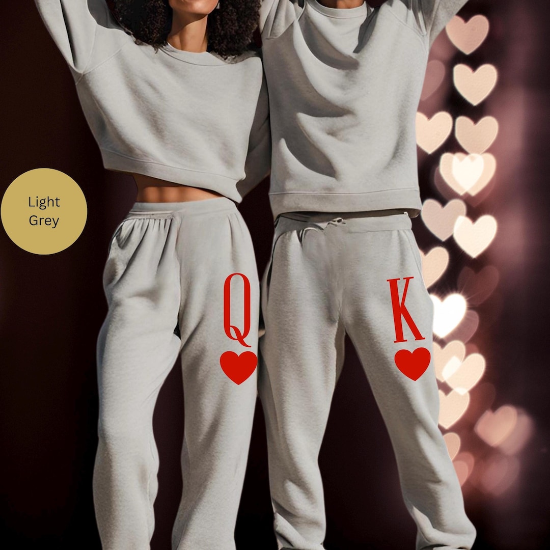 King and Queen Heart Couple Sweatpants, Love Couple Sweatpants ...