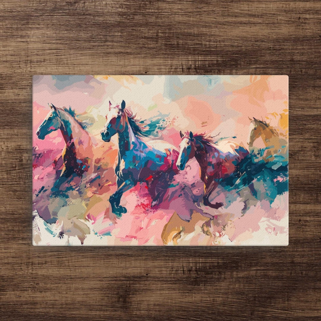 Colorful Wild Horses Wall Art, Vibrant Horse Painting Canvas Print ...