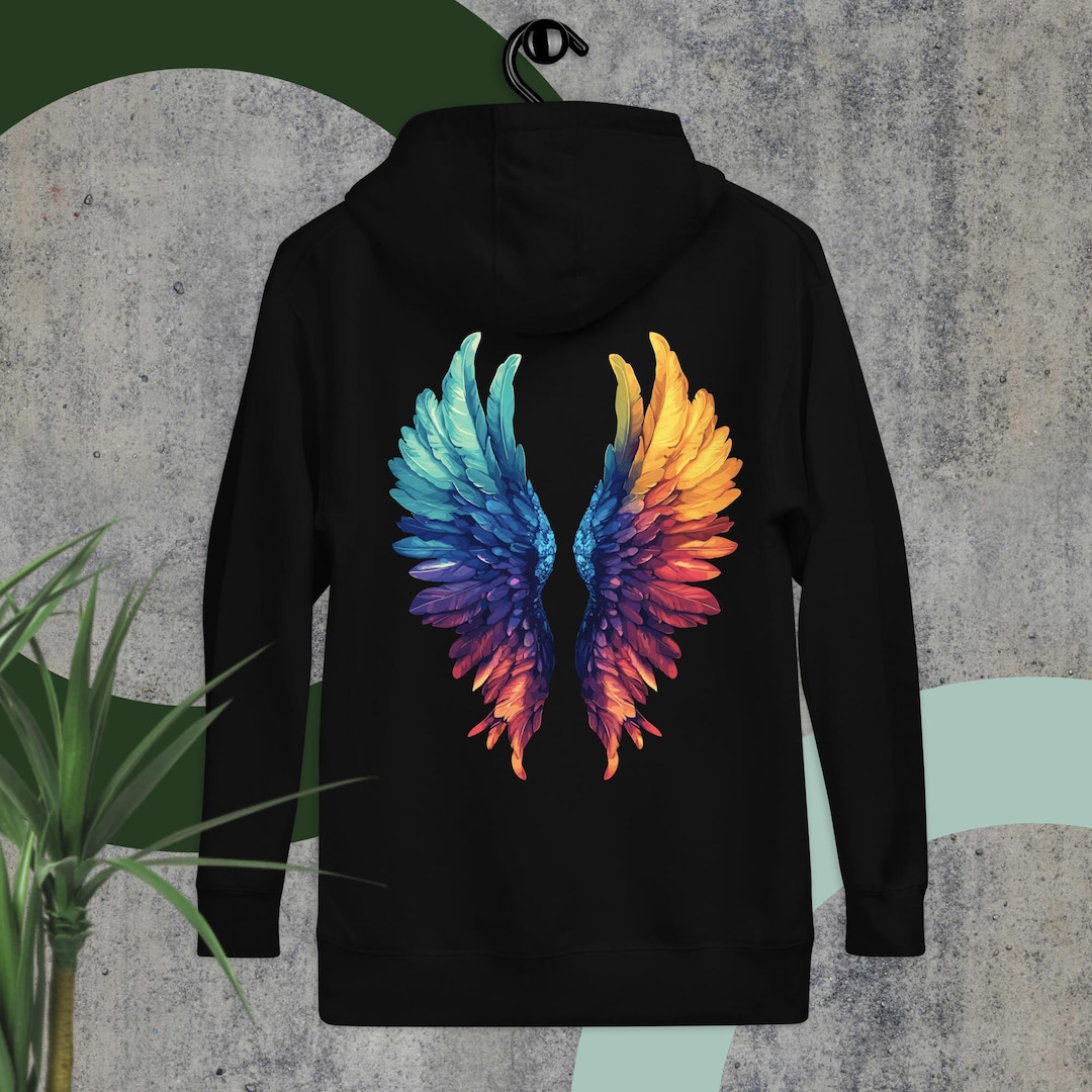 Angel Wing Hoodie, Back Print Graphic Hoodie, Winged Sweatshirt ...