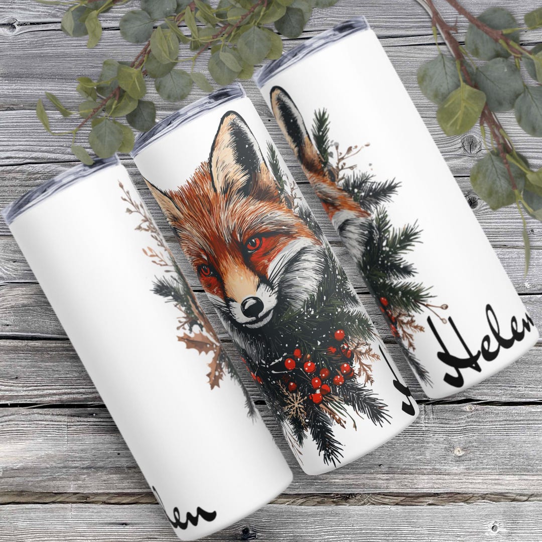 Custom Fox Christmas Tumbler, Personalized Fox Holiday Present, Custom ...