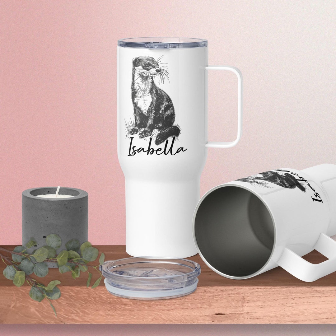 Custom Weasel Travel Mug With A Handle, Personalized Weasel Tumbler ...