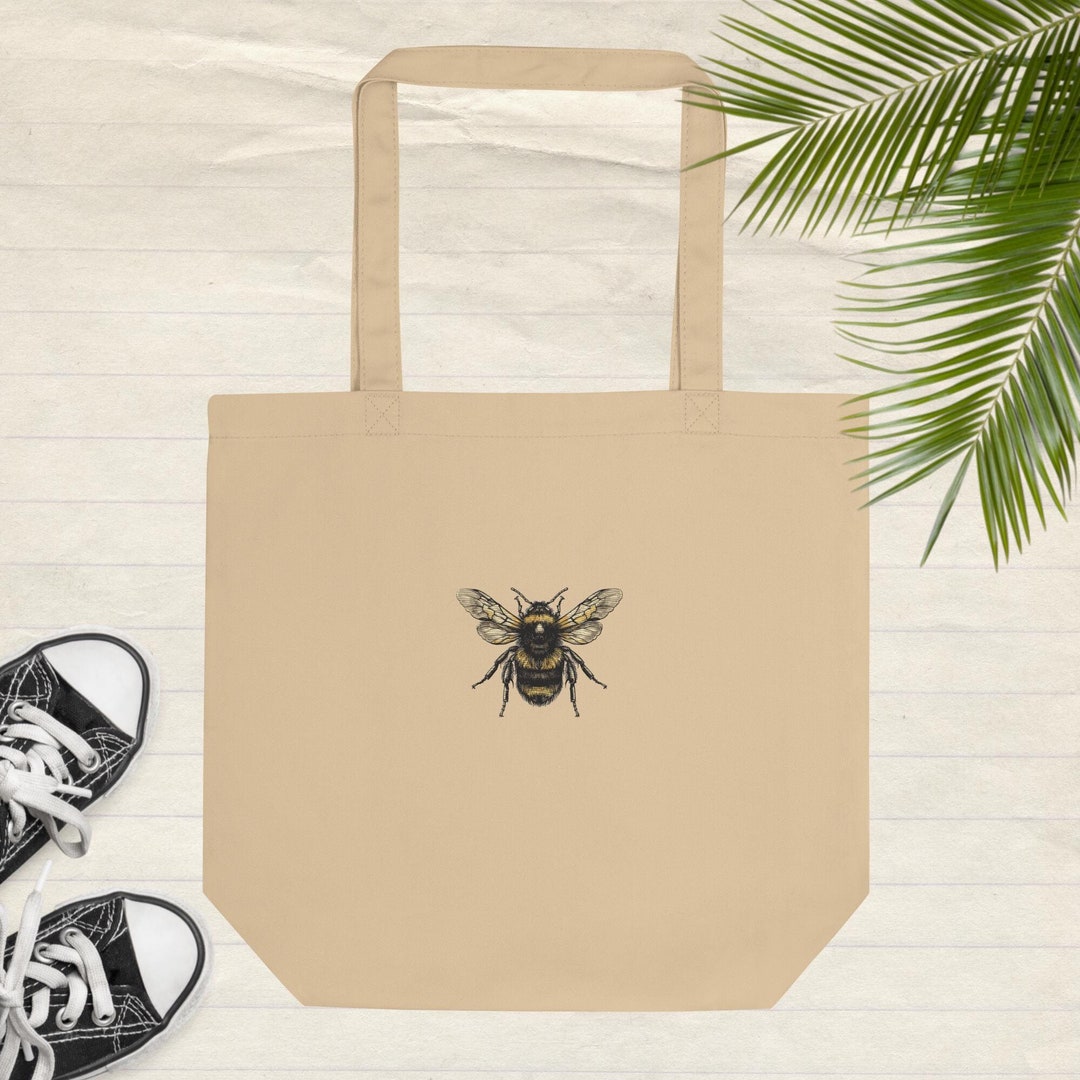 Embroidered Bumble Bee Eco Tote Bag, Cute Bee Shopping Bag, Bee ...