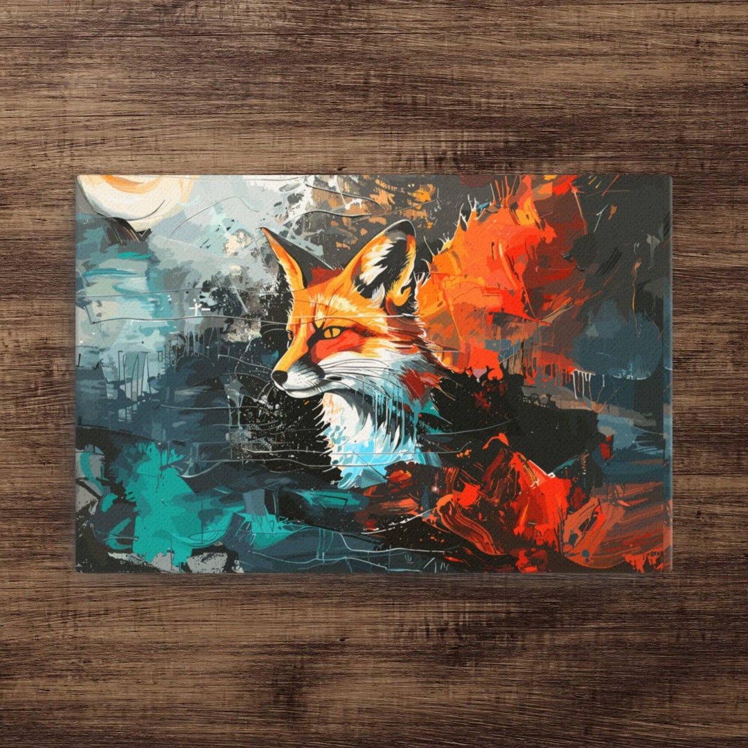 Fox Wall Art Colorful Abstract Painting Fox Spirit Portrait Print on ...