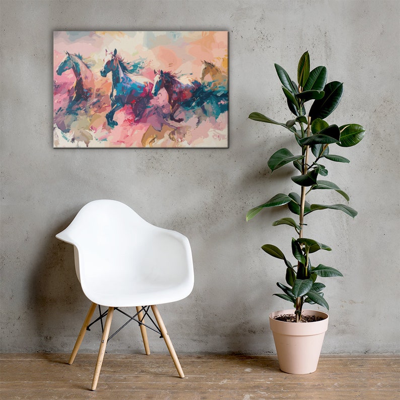 Colorful Wild Horses Wall Art, Vibrant Horse Painting Canvas Print ...