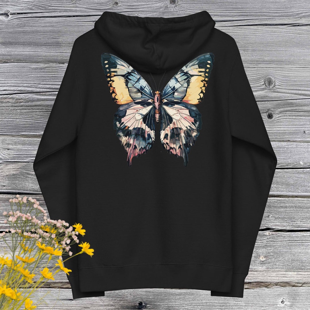 Vintage Butterfly Fleece Zip up Hoodie, Back-print Cottagecore ...