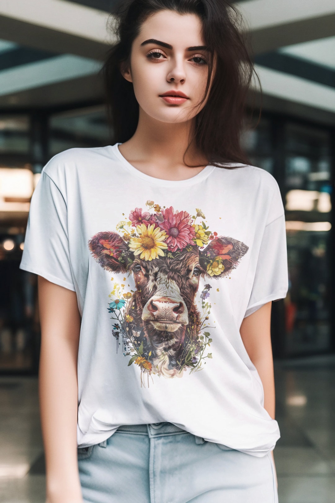 Floral Cow T-shirt, Cute Cow Shirt, Farmlife T-shirt, Cow Farmer Gift T ...