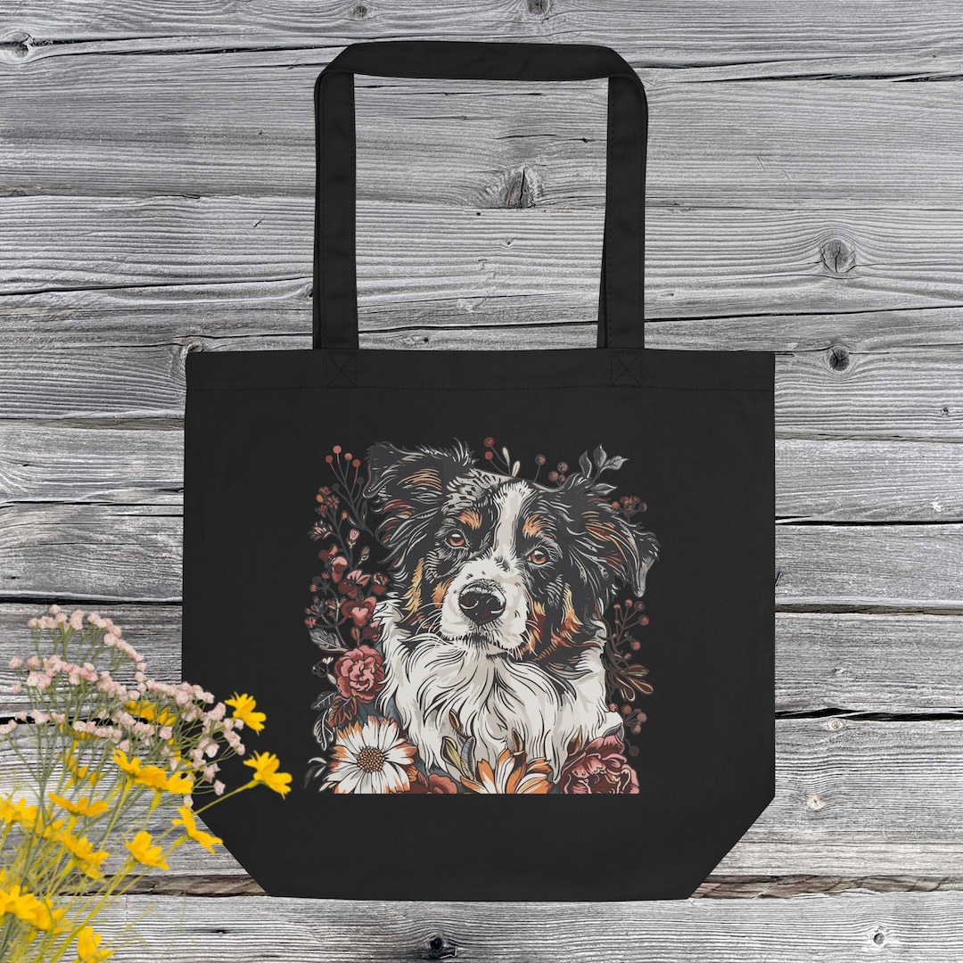 Floral Australian Shepheard Eco Tote Bag, Australian Shepheard Mom ...