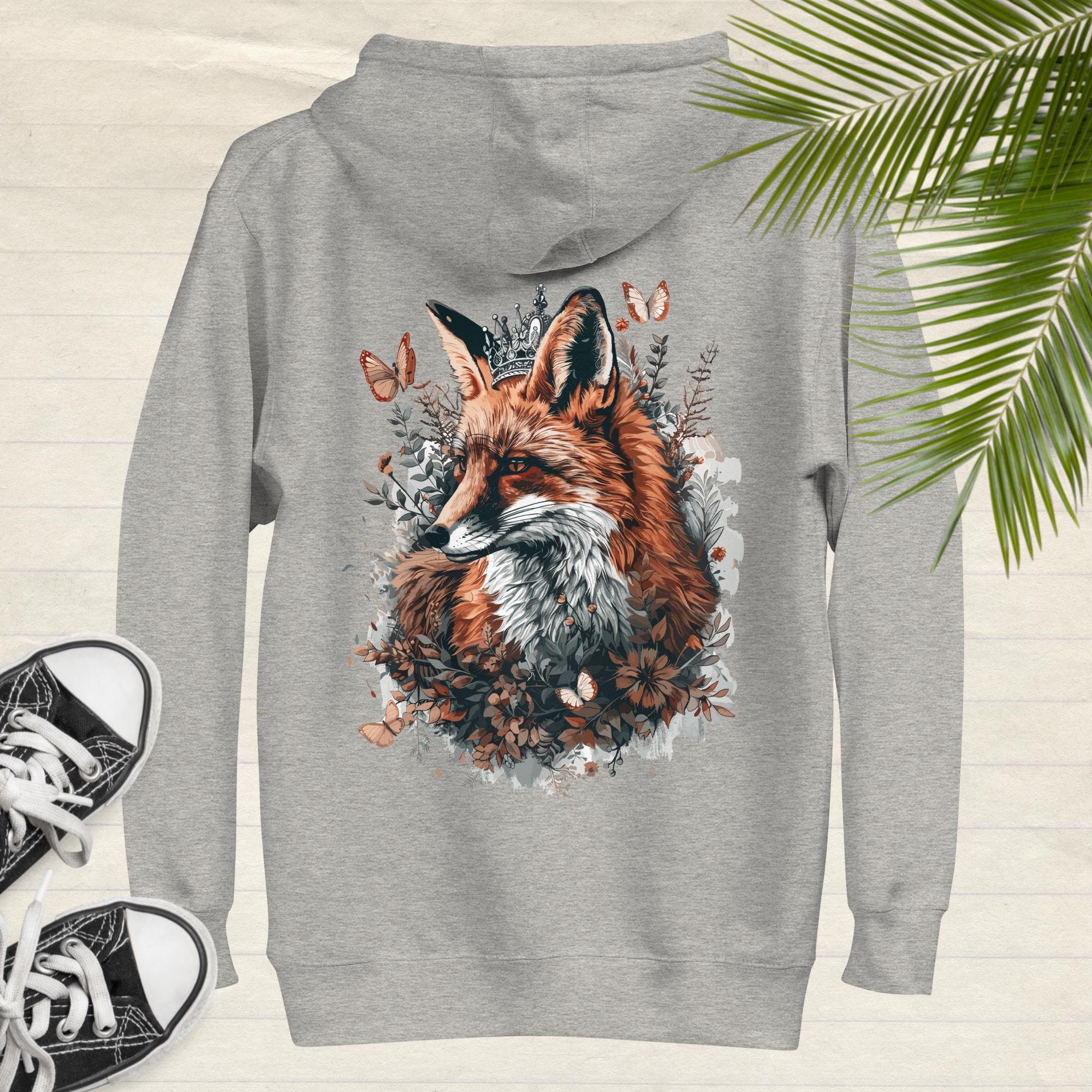 Floral Fox Hoodie, Forest Queen Hoodie, Elegant Fox Sweatshirt, Cute ...