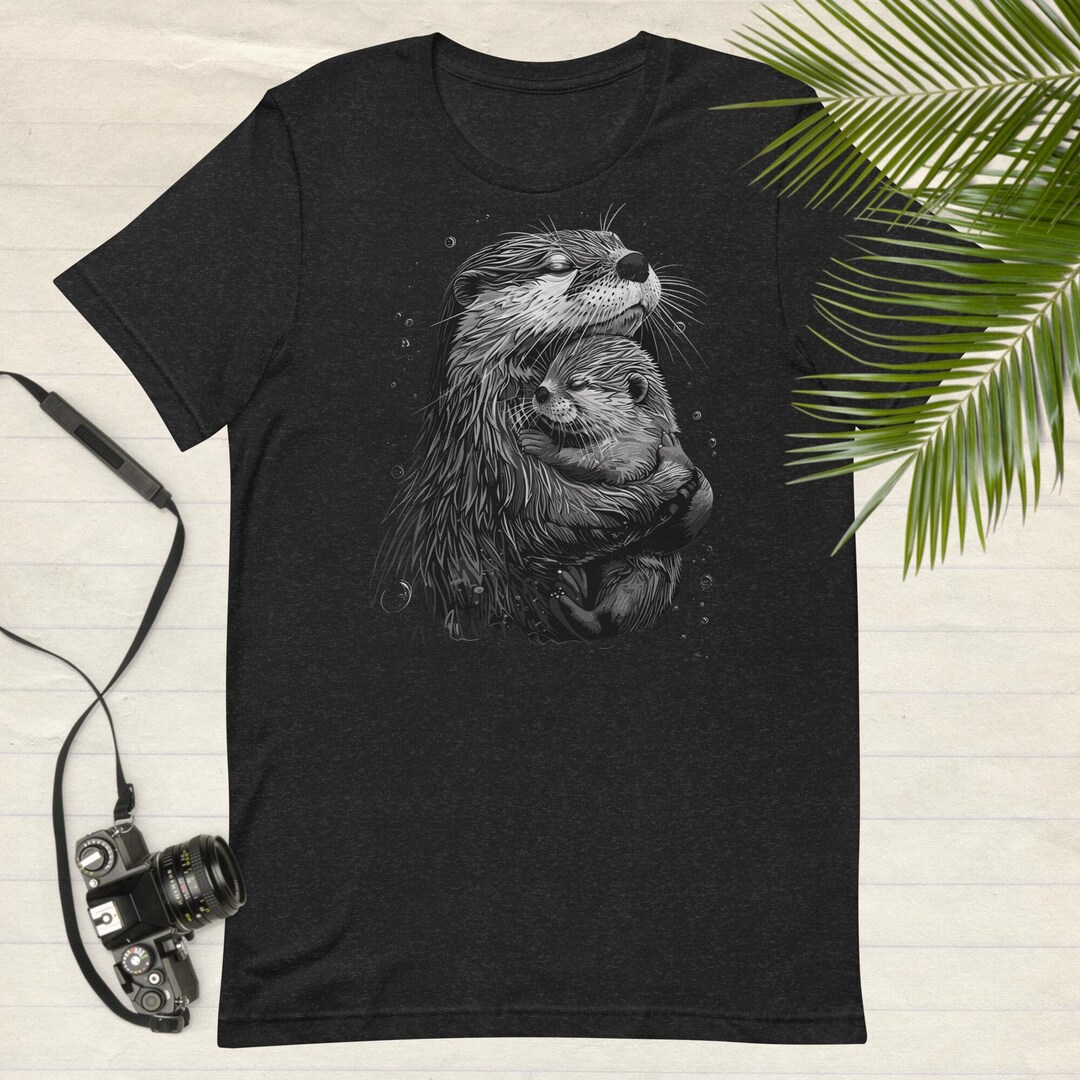 Otter T-shirt, Mama Otter With Her Baby, Graphic Otter Top, Mother T ...