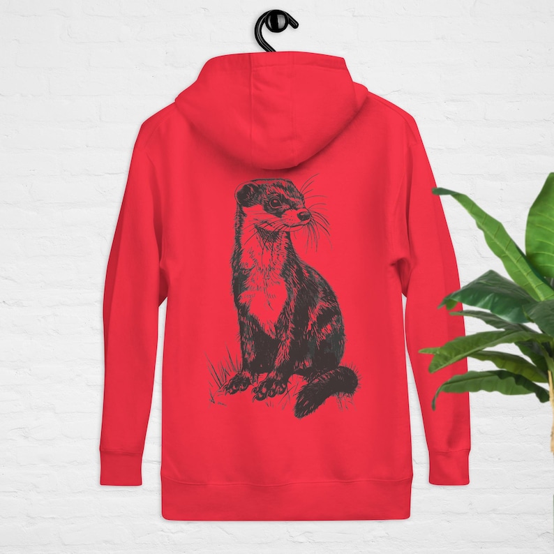 Minimalist Weasel Unisex Back Print Hoodie, Monochrome Graphic Weasel ...